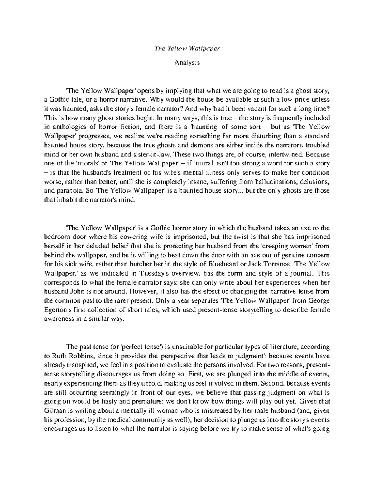 The Yellow Wallpaper Analysis - The Yellow Wallpaper Analysis 'The ...