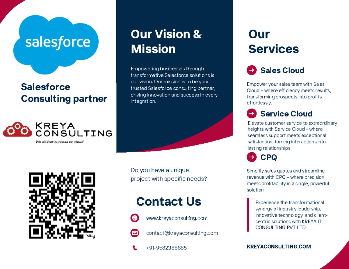 Kreya IT Brochure - Salesforce Consulting partner Our Vision & Mission Empowering businesses ...