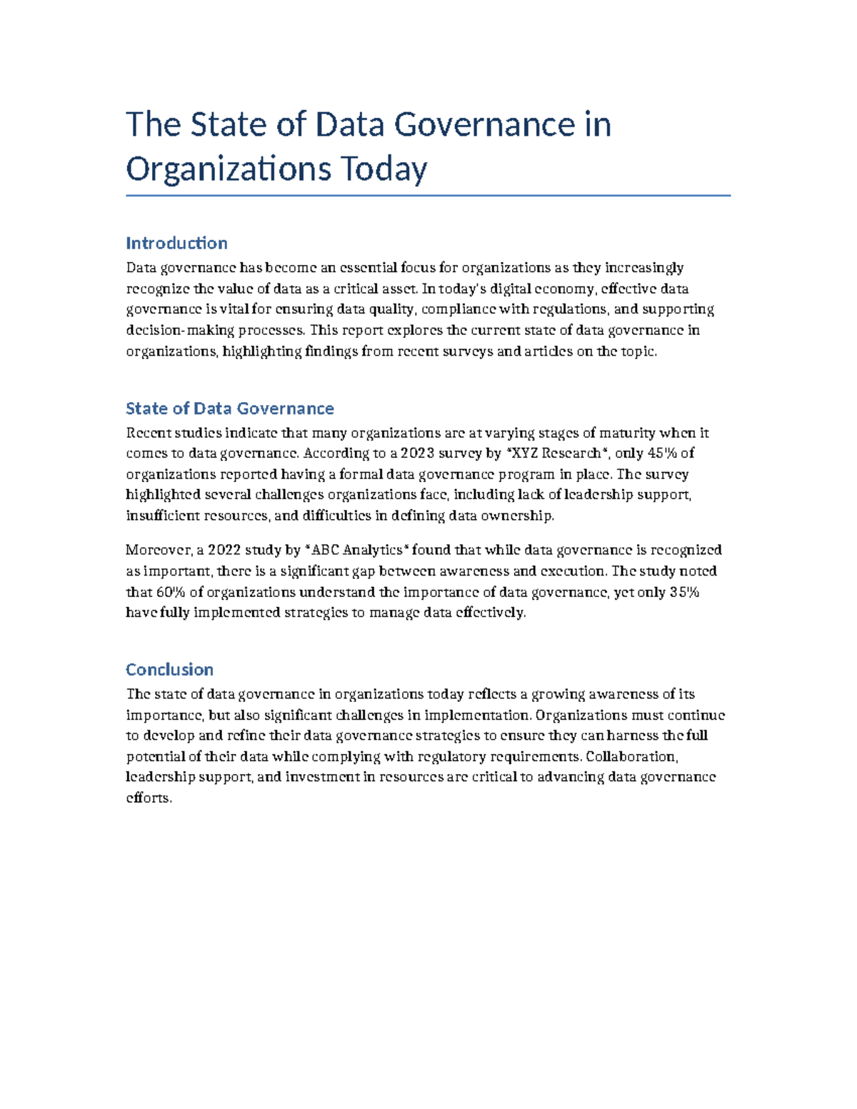State of Data Governance - In today's digital economy, effective data ...