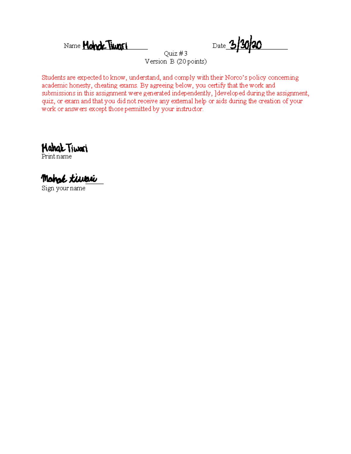 Quiz 3 Intro Chem - Name ___________________ Date ...