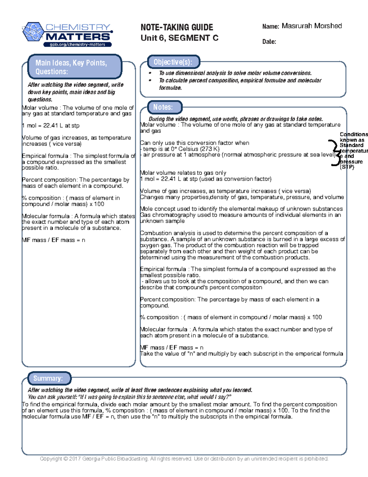 Unit 6c note taking guide segment questions - Copyright © 2017 Georgia Public Broadcasting. All ...