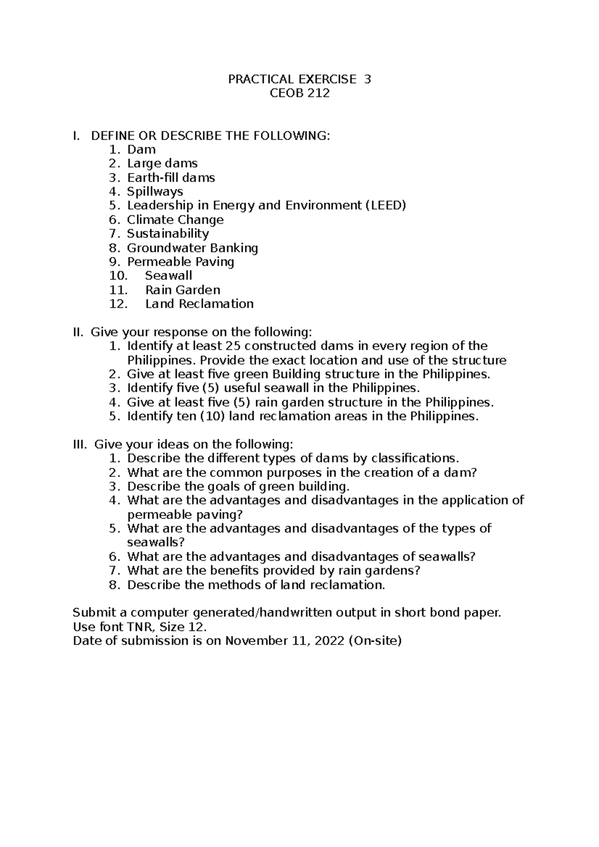 CEOB 212 Practical exercise 3 1sr 2022 2023 - PRACTICAL EXERCISE 3 CEOB 212 I. DEFINE OR ...