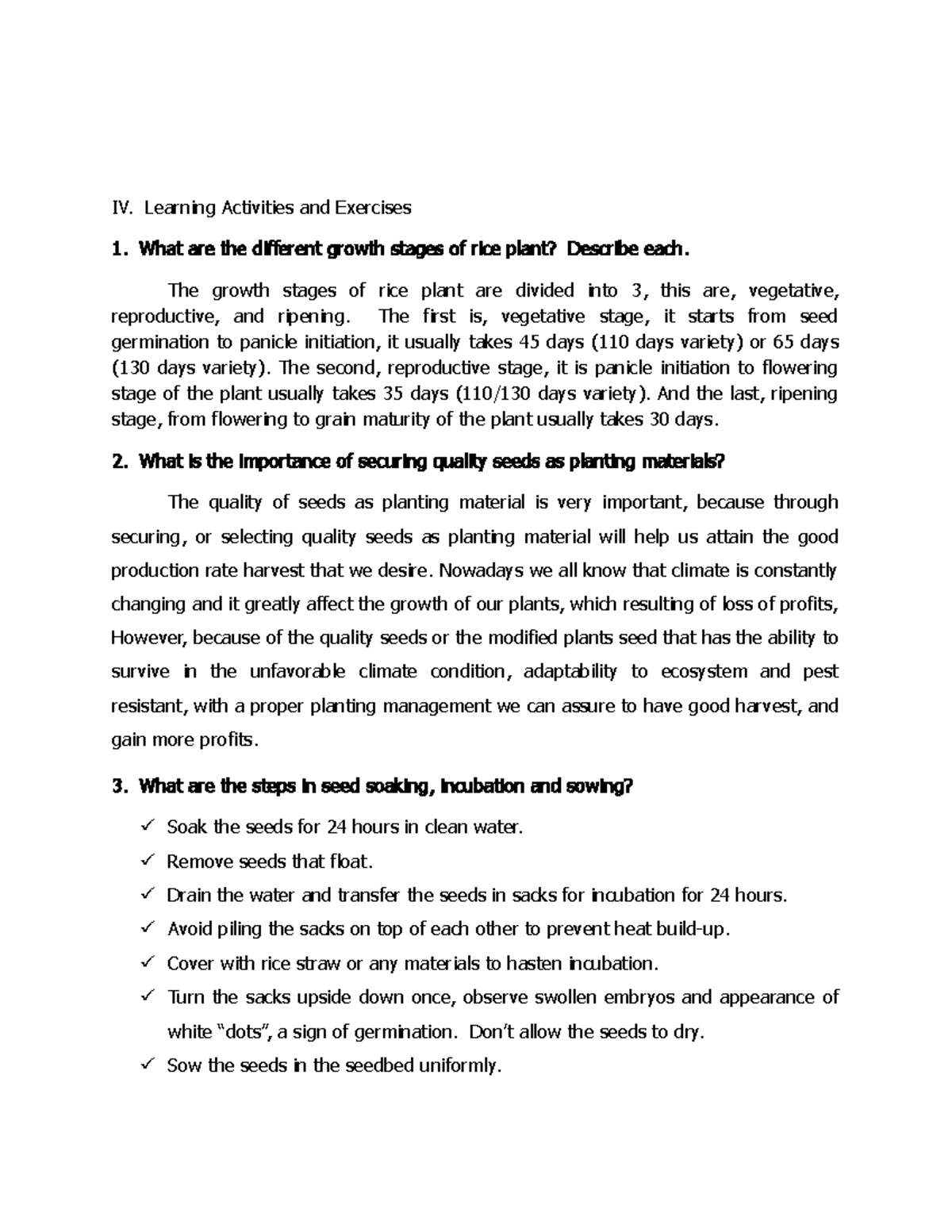 Module No 8 Answer Ffsfsf IV Learning Activities And Exercises