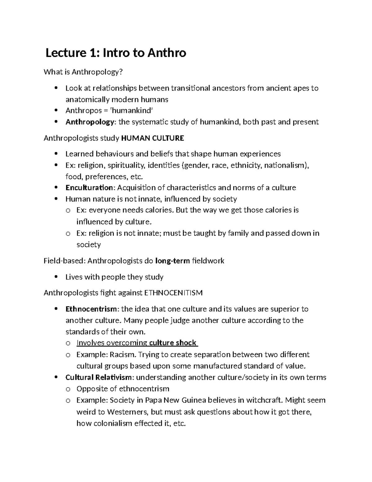 Anthro Week 1 - notes - Lecture 1: Intro to Anthro What is Anthropology ...