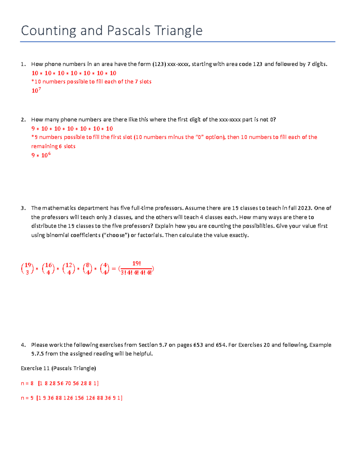 Counting and Pascal's Triangle - Counting and Pascals Triangle How ...