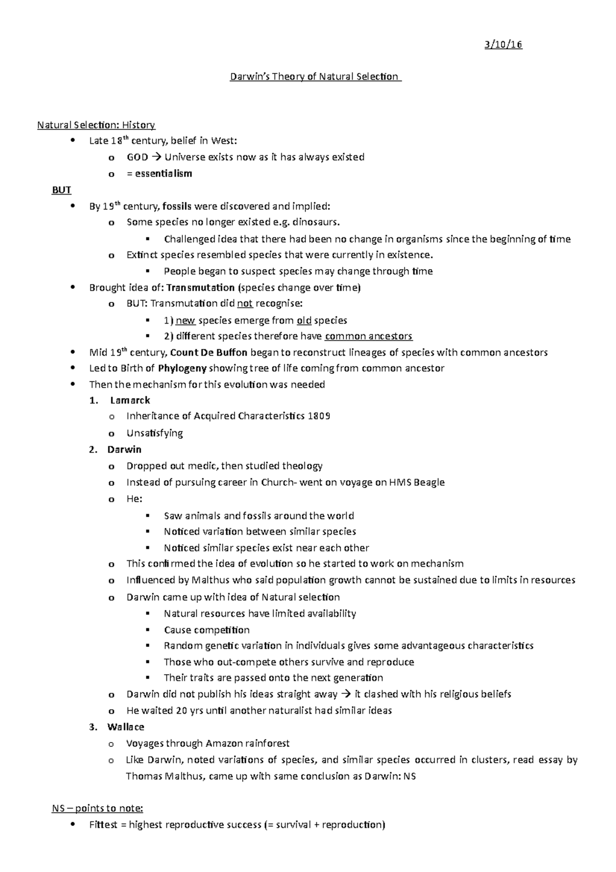 1. Darwin's Theory of Natural Selection - 3/10/ Darwin’s Theory of ...