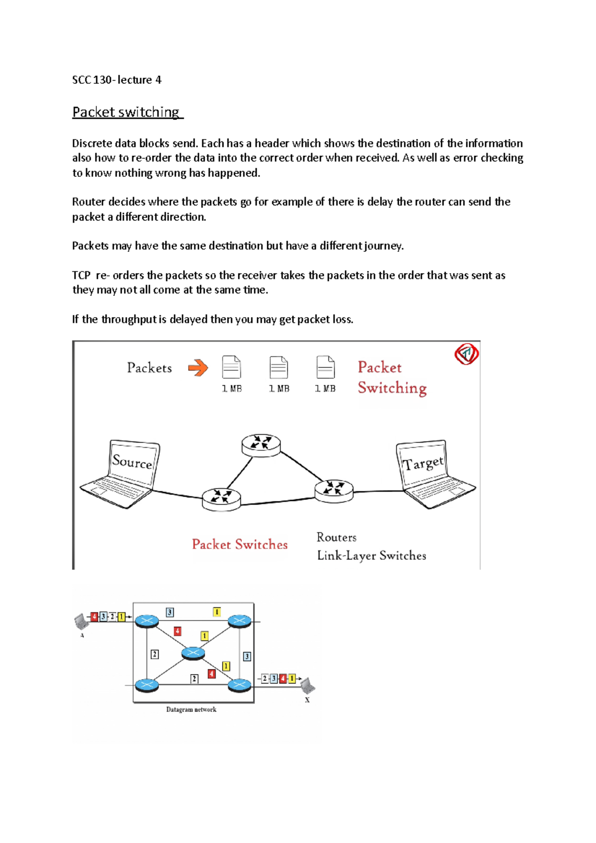 SCC 130= lecture 4 - these are notes - SCC 130- lecture 4 Packet ...