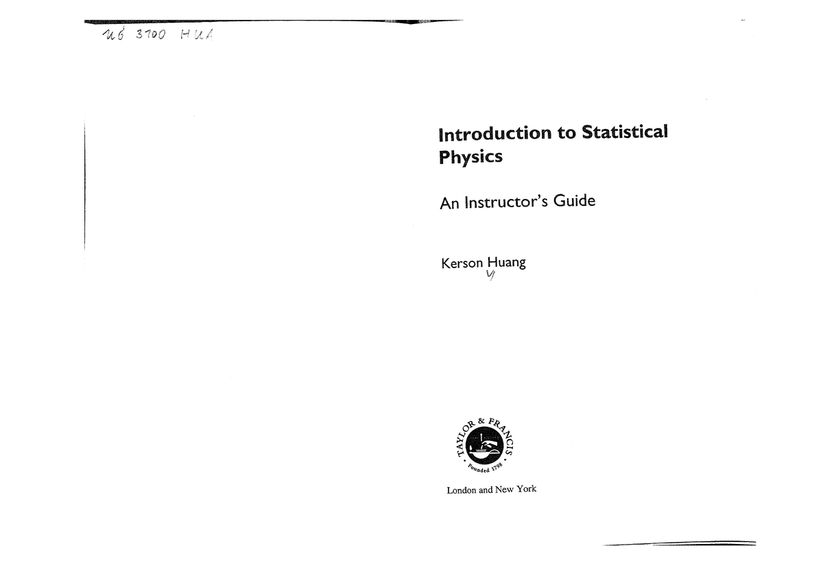 Introduction to Statistical Physics solutions manual - puje,,lp isa[ - Studocu