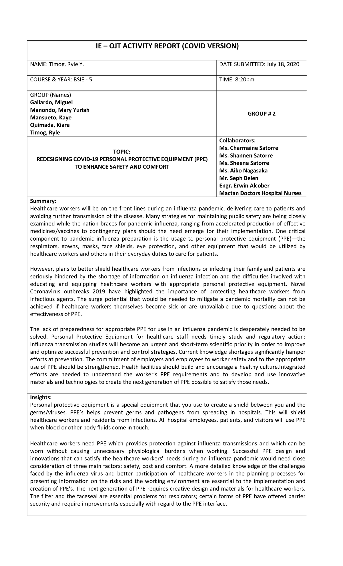 IE OJT Activity Report ( Pandemic Verison) - Warning: TT: undefined ...