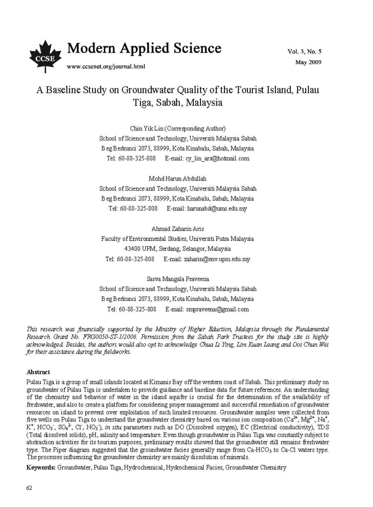 Modern Applied Science - Vol. 3, No. 5 Modern Applied Science A ...