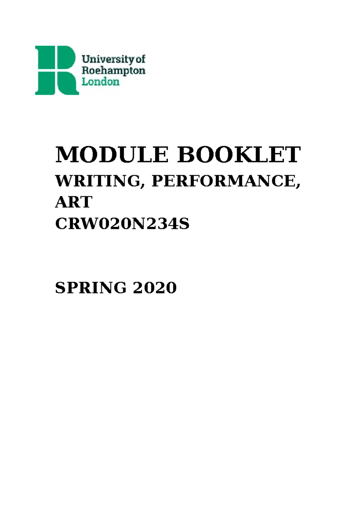 0 Writing, Performance, Art Module Booklet 2020 - MODULE BOOKLET ...