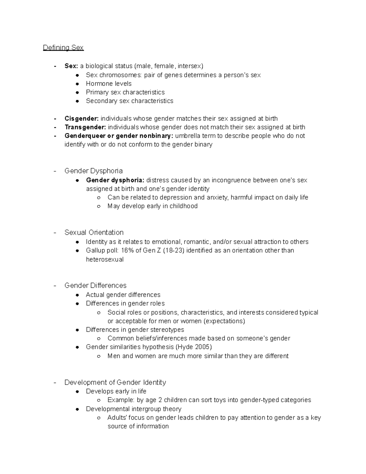 Gender Notes - Defining Sex - Sex: a biological status (male, female ...
