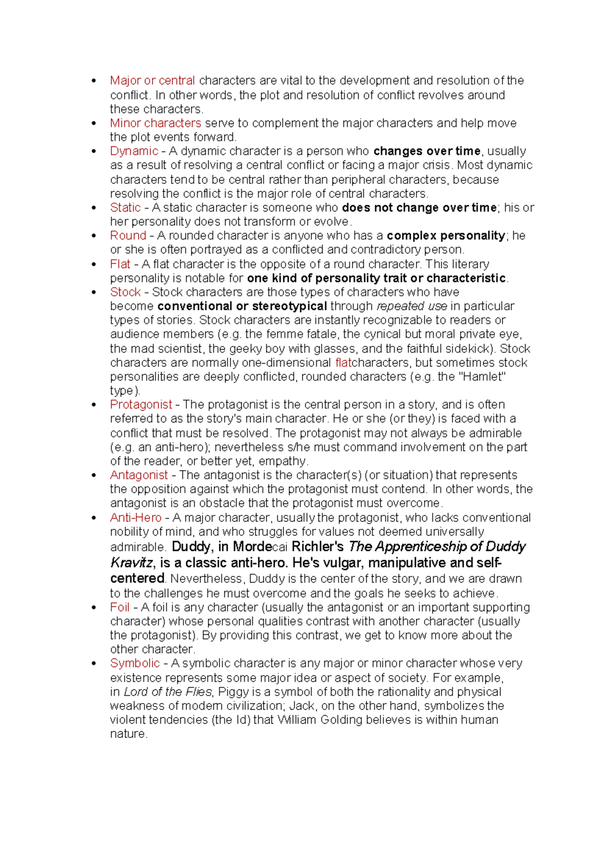 Characterisation - Glossary related to film study, prose and novel ...