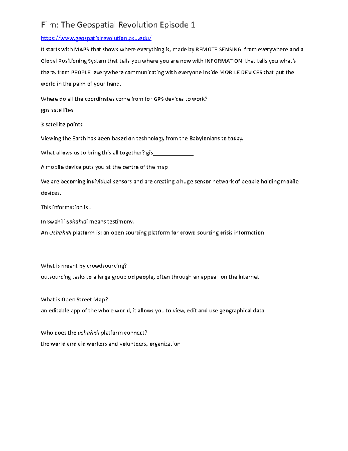 Geospatial Revolution Video Worksheet - Film: The Geospatial Revolution ...
