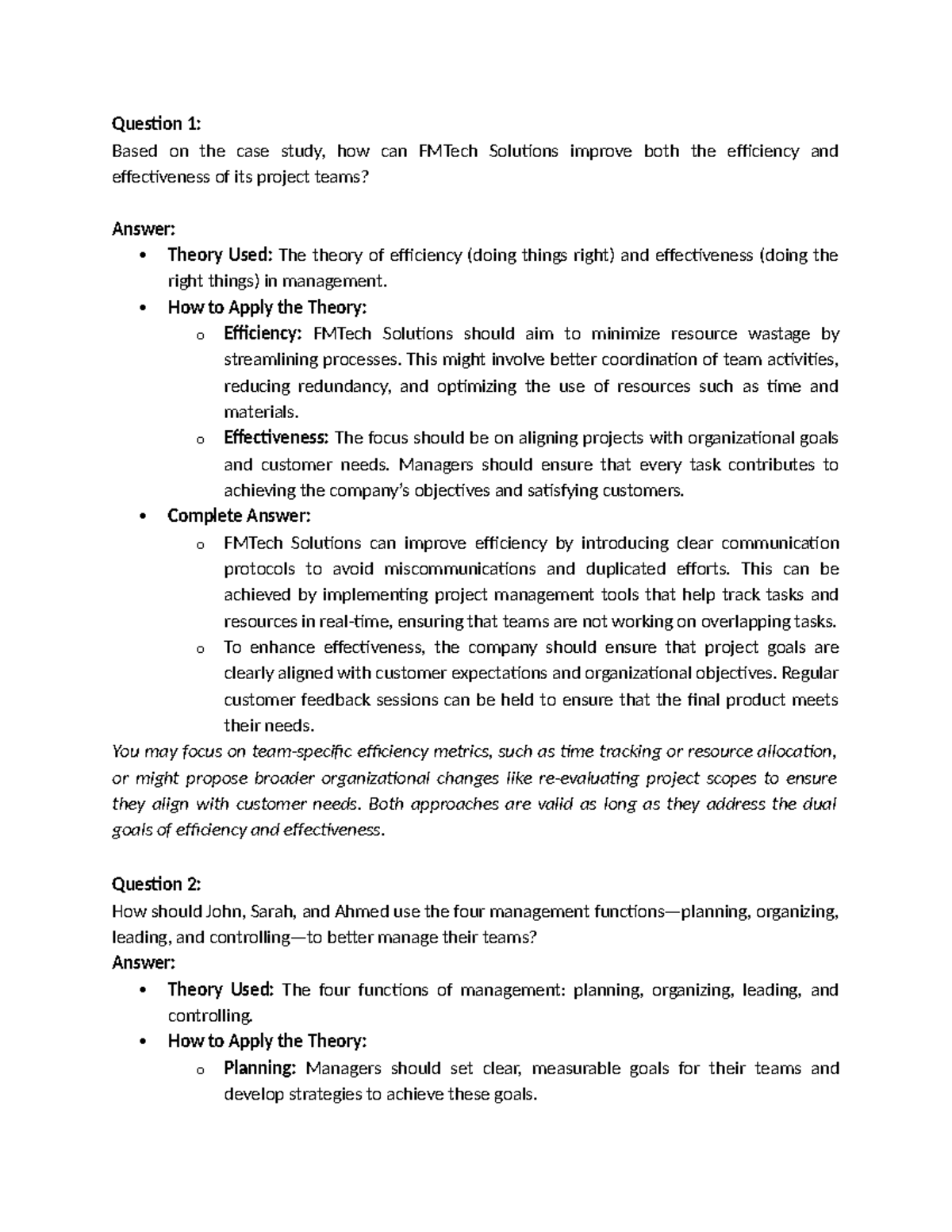 1st case Answers for your reference - Question 1: Based on the case ...