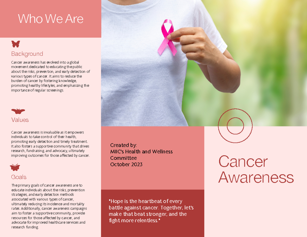 Cancer Awareness Brochure - "Hope is the heartbeat of every battle ...