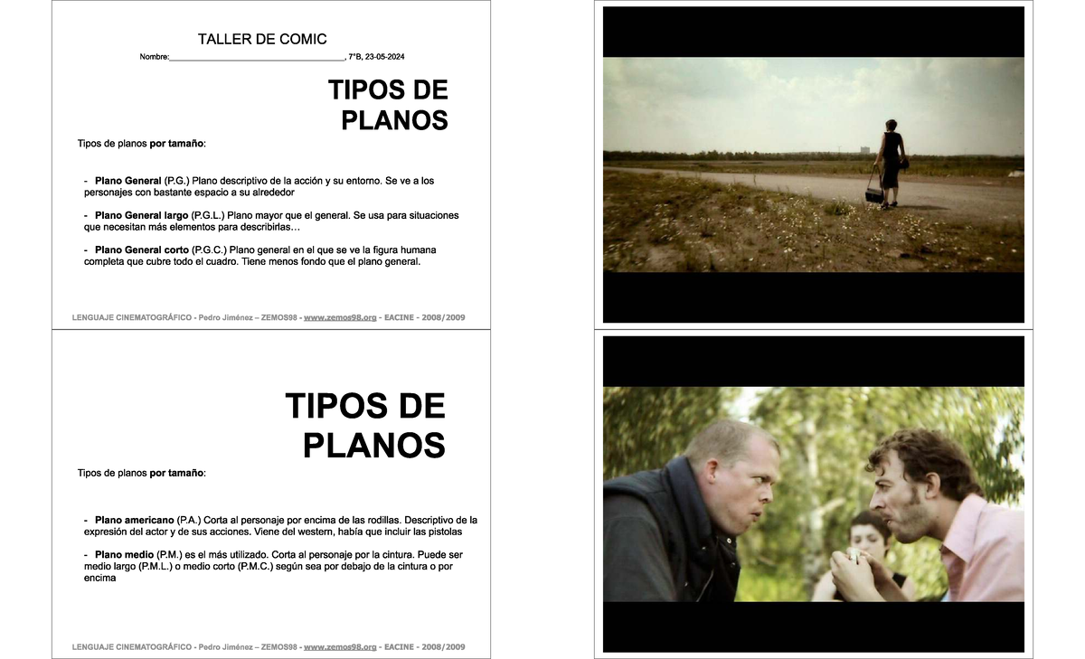 Taller de Comic 7°B - TALLER DE COMIC Nombre: , TIPOS DE PLANOS Tipos ...