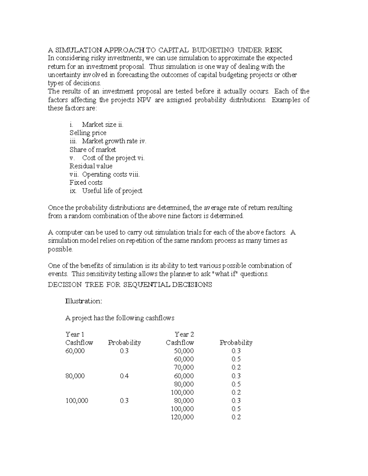 A Simulation Approach TO Capital Budgeting Under RISK - A SIMULATION ...
