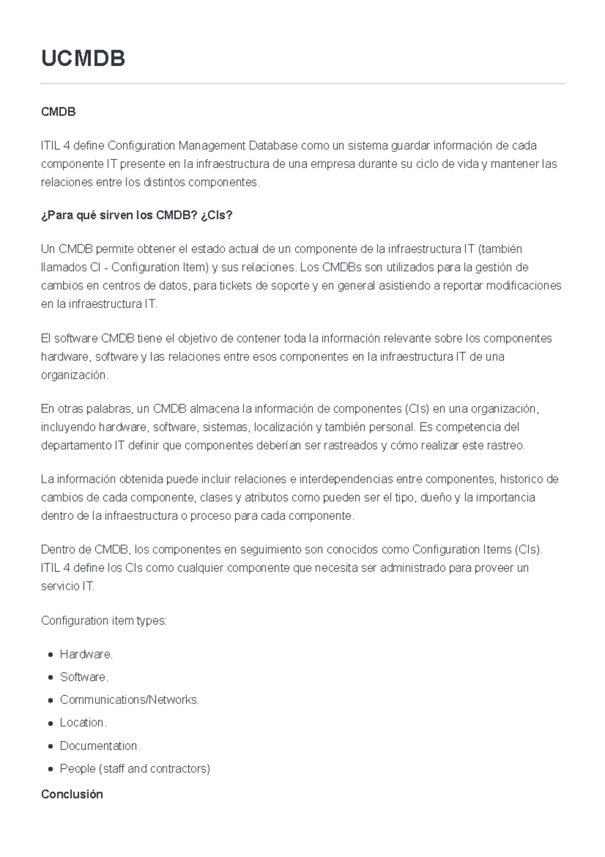 UCMDB - Trabajo libre - UCMDB CMDB ITIL 4 define Configuration Management Database como un ...