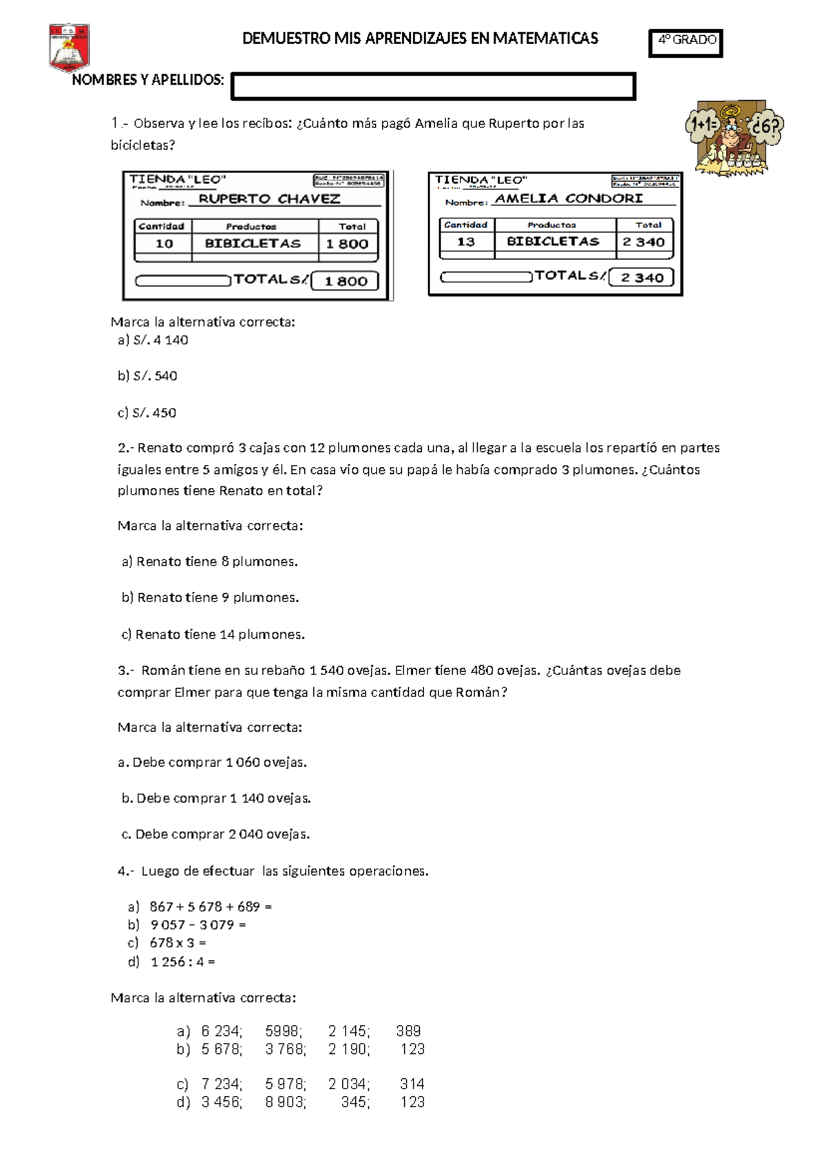 Demuestro MIS Aprendizajes EN Matematicas 4 - DEMUESTRO MIS APRENDIZAJES EN MATEMATICAS 4°G RADO ...