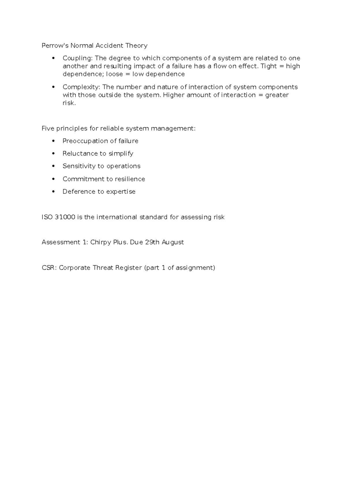 MGB236 basic lecture notes - Perrow's Normal Accident Theory Coupling ...