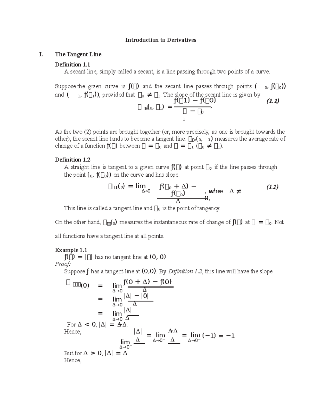 Introduction to Derivatives - The Tangent Line Definition 1. A secant ...