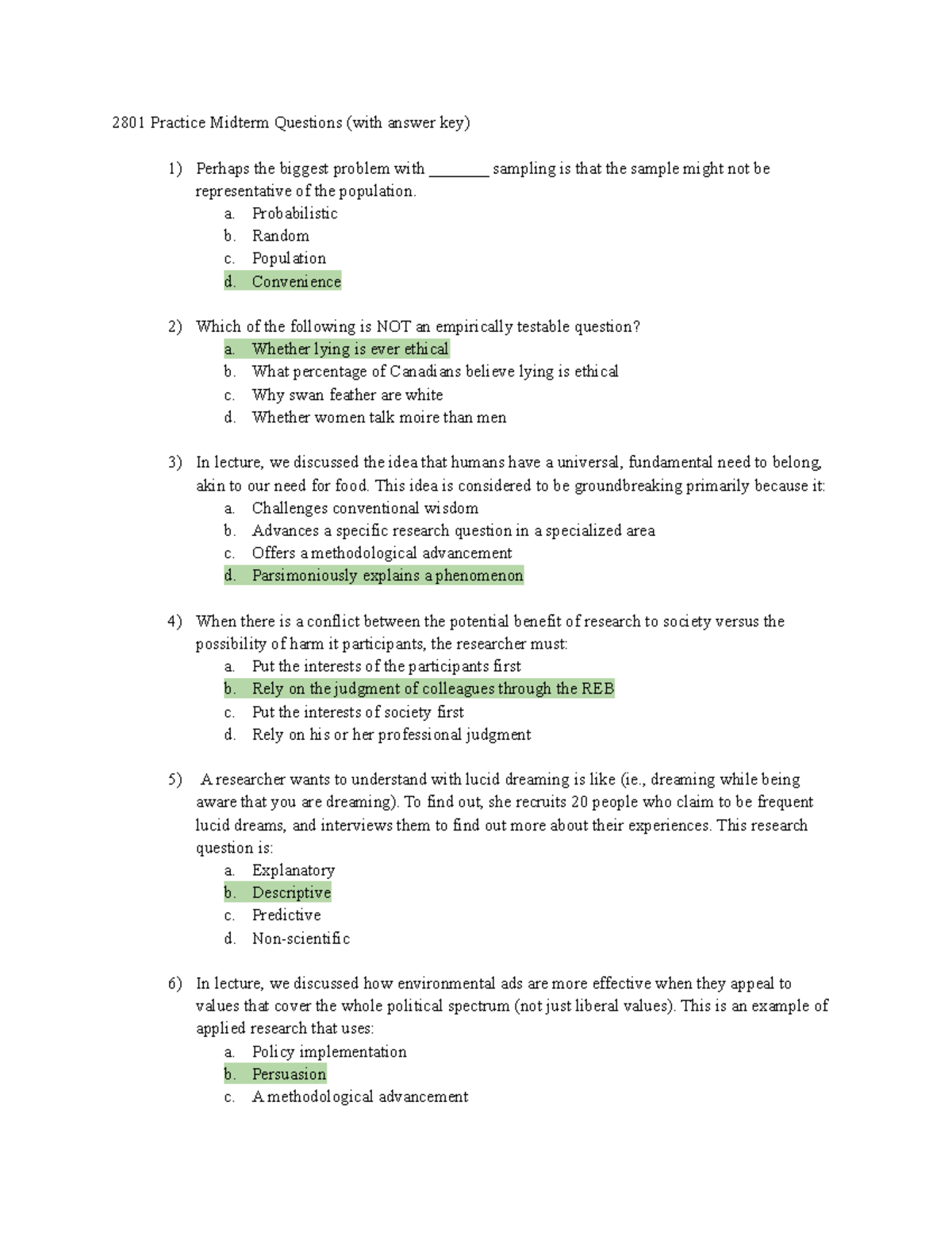 2801 Midterm Practice Questions - 2801 Practice Midterm Questions (with ...