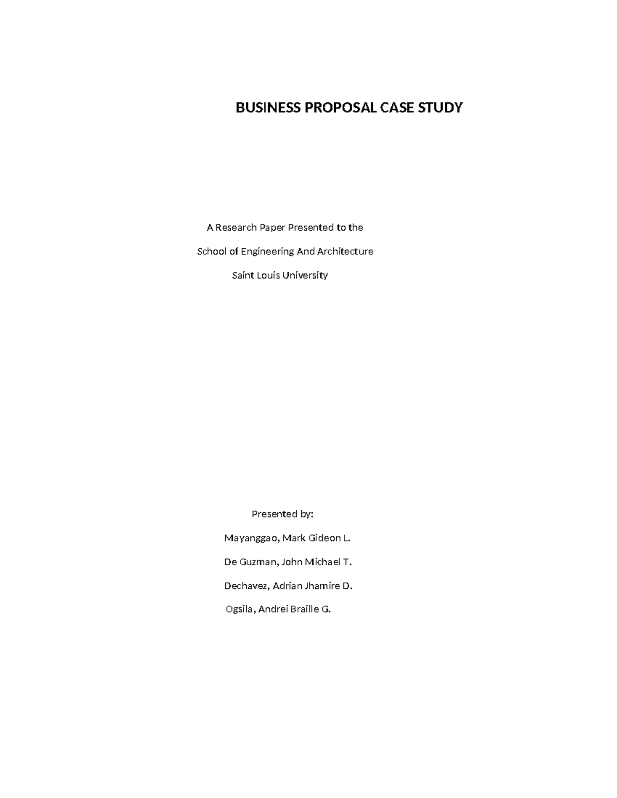 Business Proposal CASE Study - BUSINESS PROPOSAL CASE STUDY A Research ...