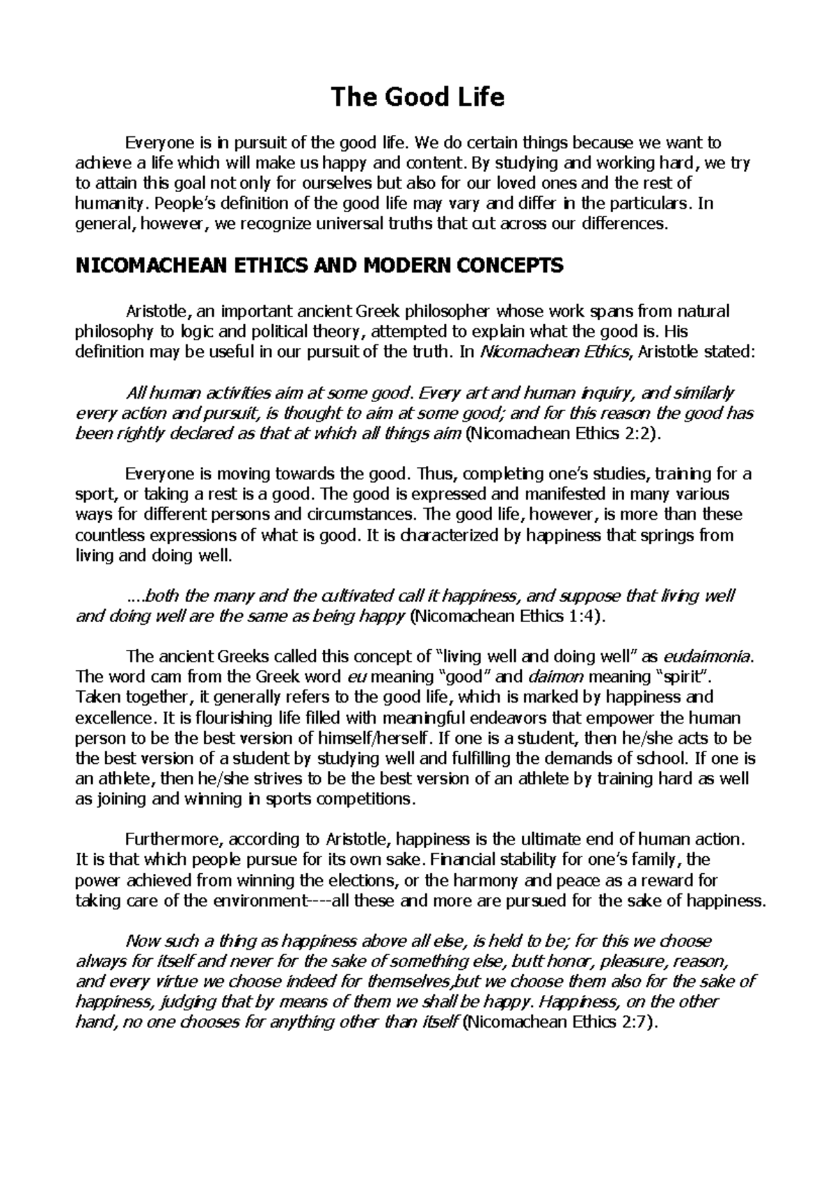 Unit 2 Lesson 3 The Good Life - The Good Life Everyone is in pursuit of ...