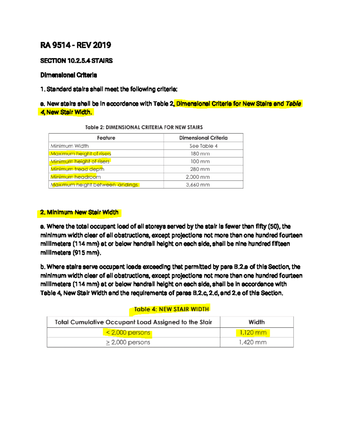 Stair Width AND Travel Distance - RA 9514 - REV 2019 SECTION 10.2.5 ...