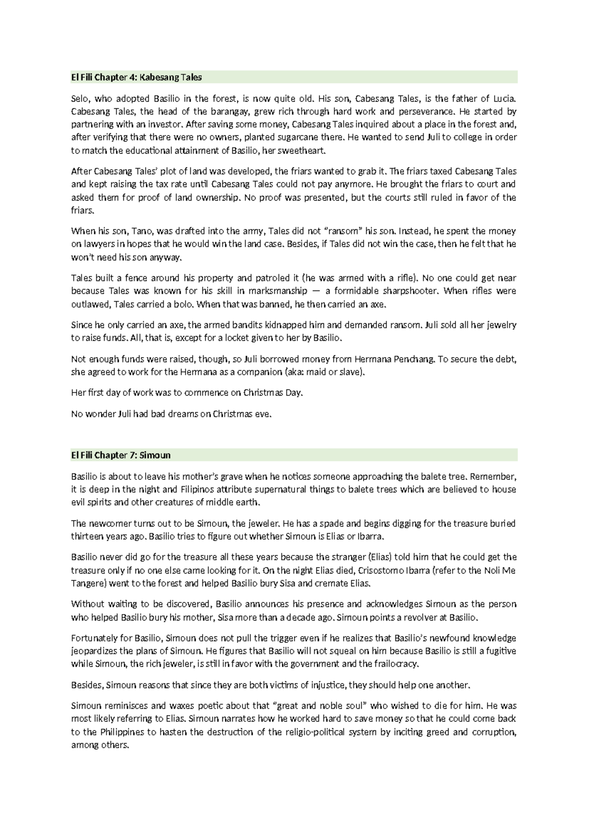 El Fili Chapter Summary - El Fili Chapter 4: Kabesang Tales Selo, who ...