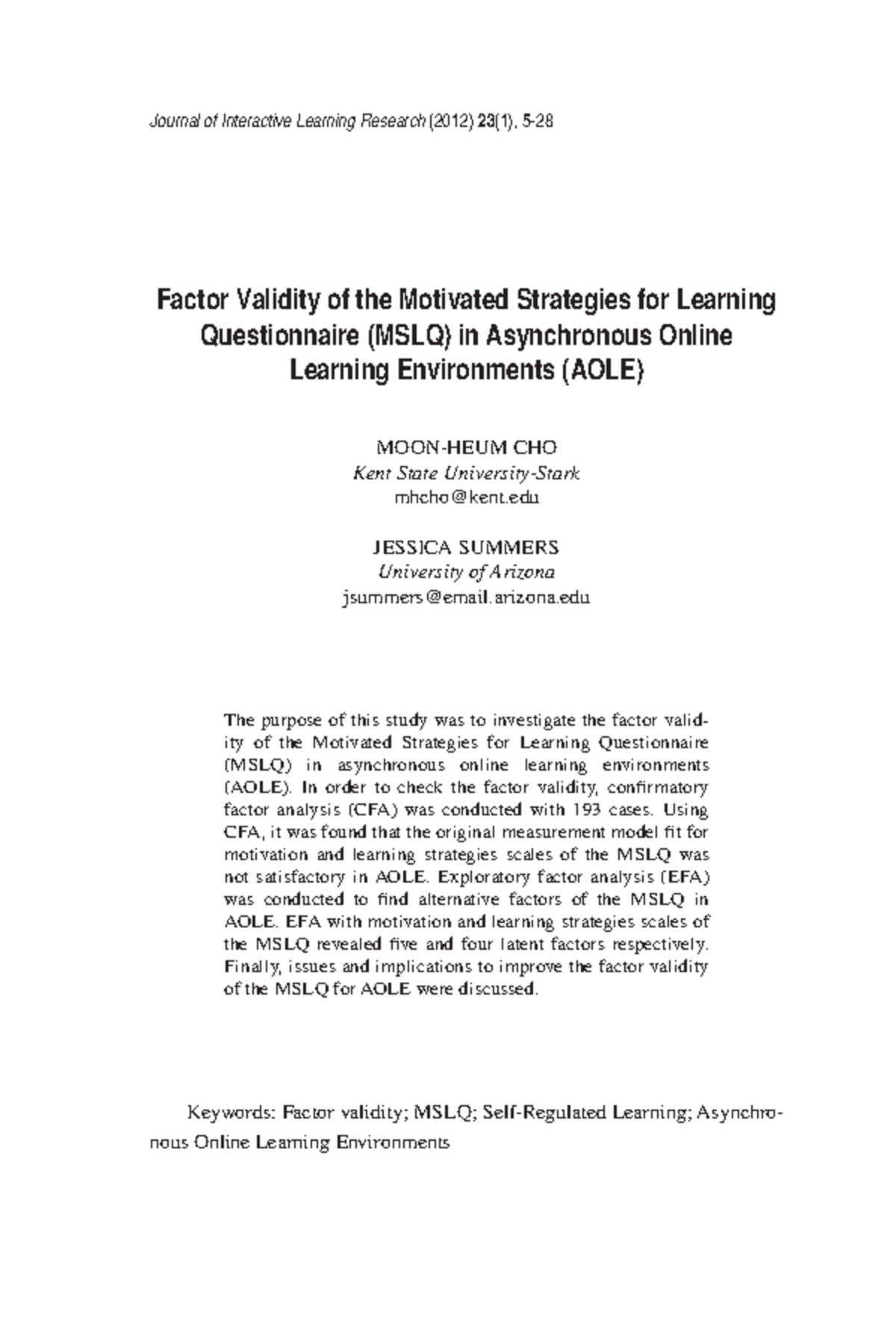 Cho Summers - It is an assignment - Journal of Interactive Learning ...