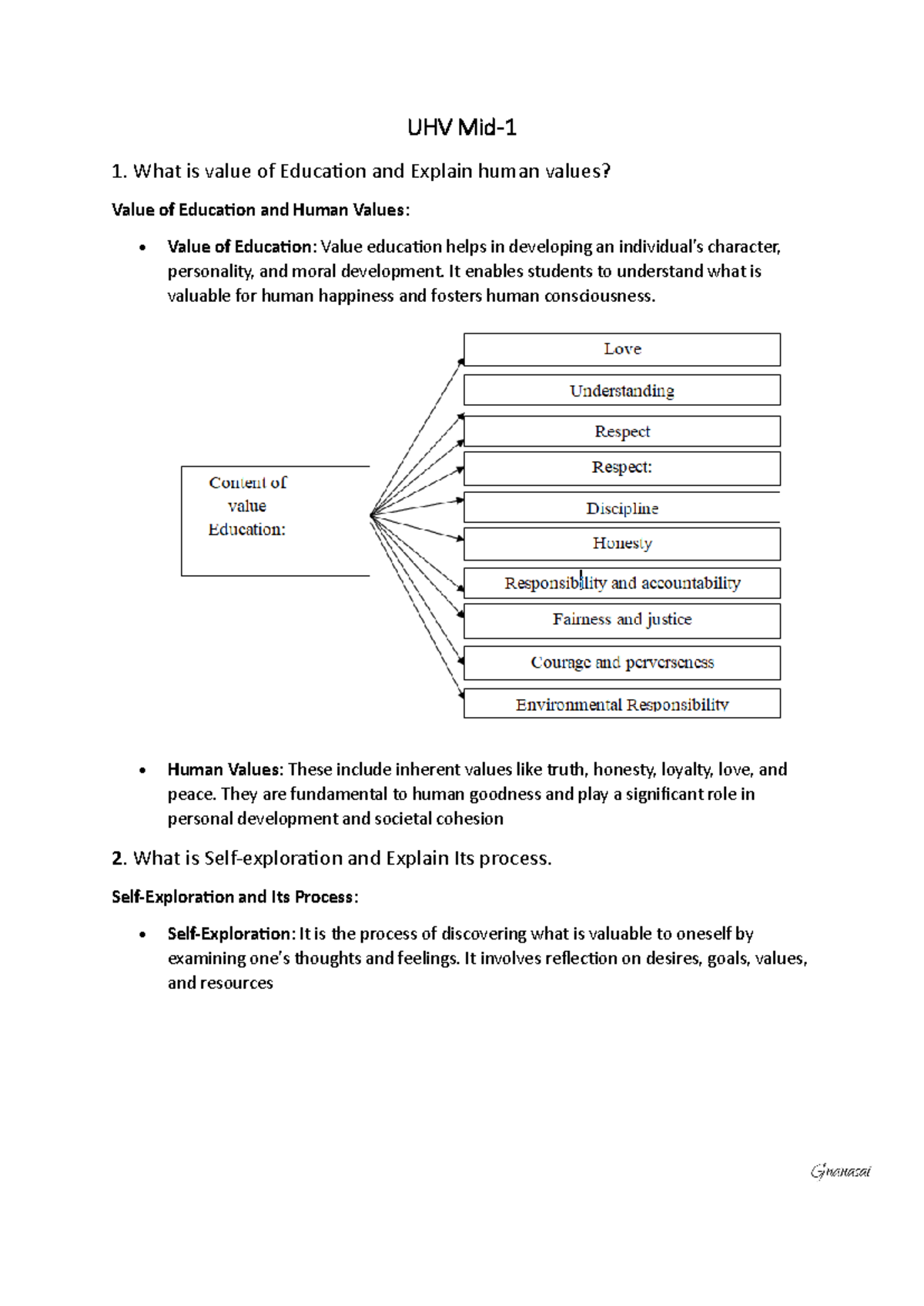 UHV MID-1 - UNIVERSAL HUMAN VALUES 2 - UHV Mid- 1 1. What is value of ...