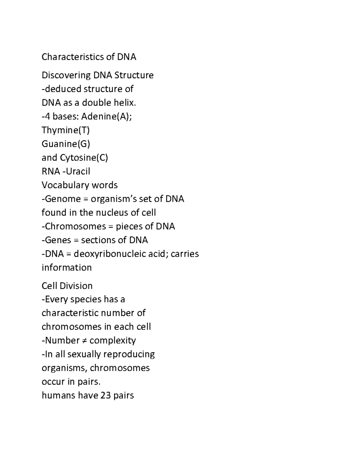 Document 37 (34) (23) - Biology lecture notes - Characteristics of DNA ...