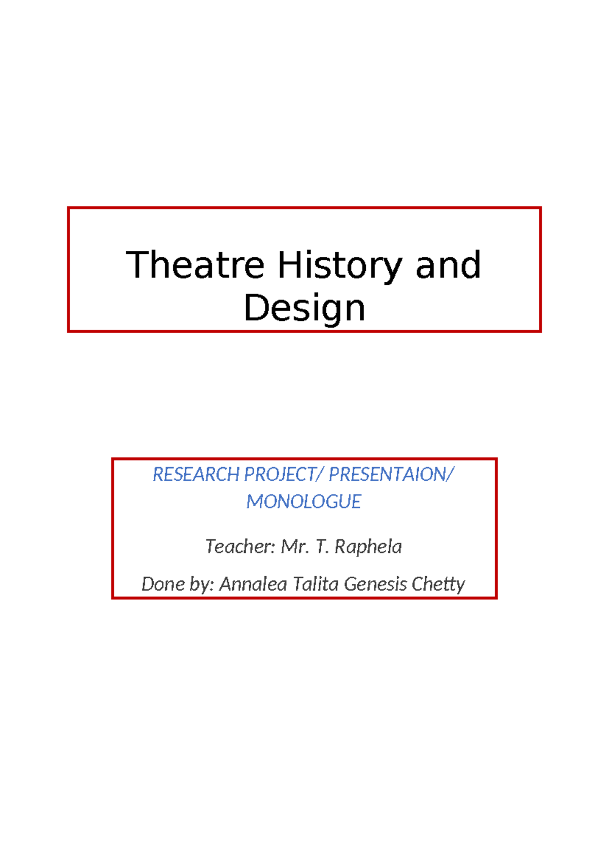 Theatre History and Design - Theatre History and Design RESEARCH ...