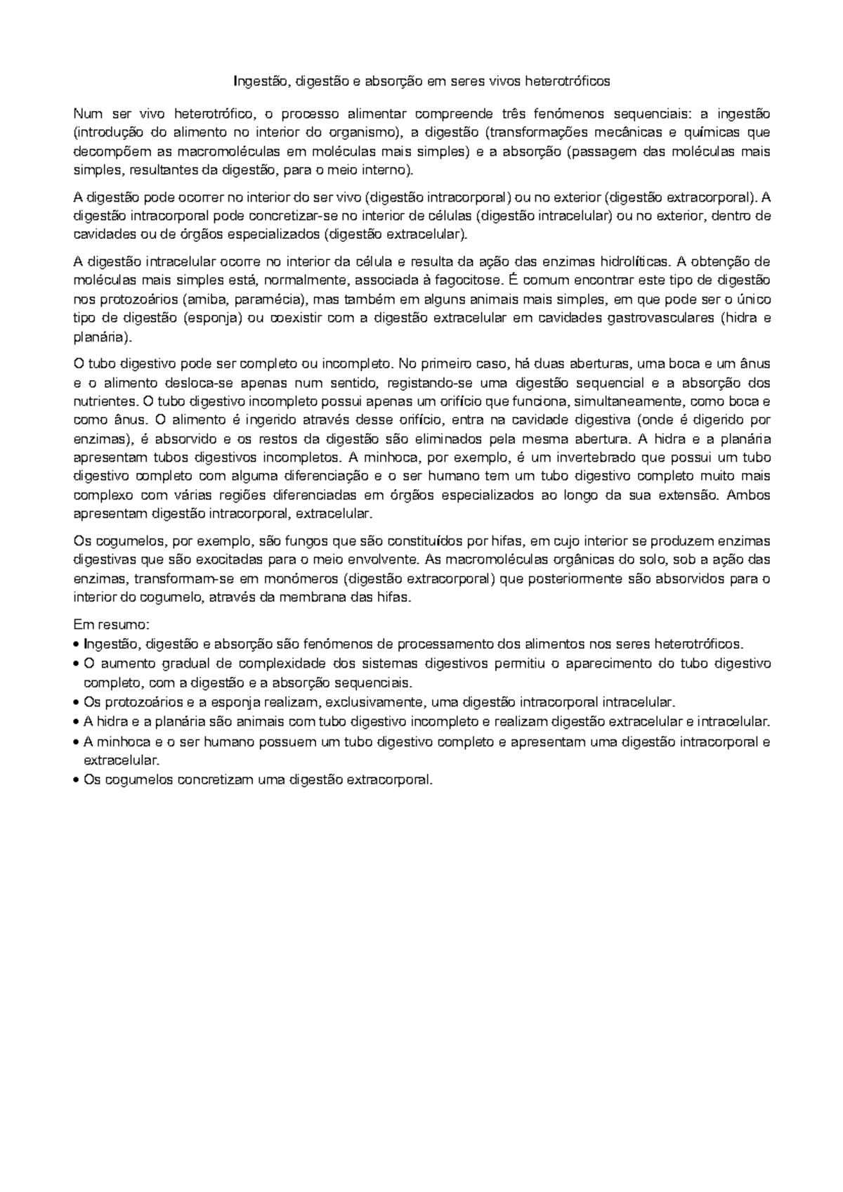 Ingestão, digestão e absorção em seres vivos heterotróficos - Ingestão ...