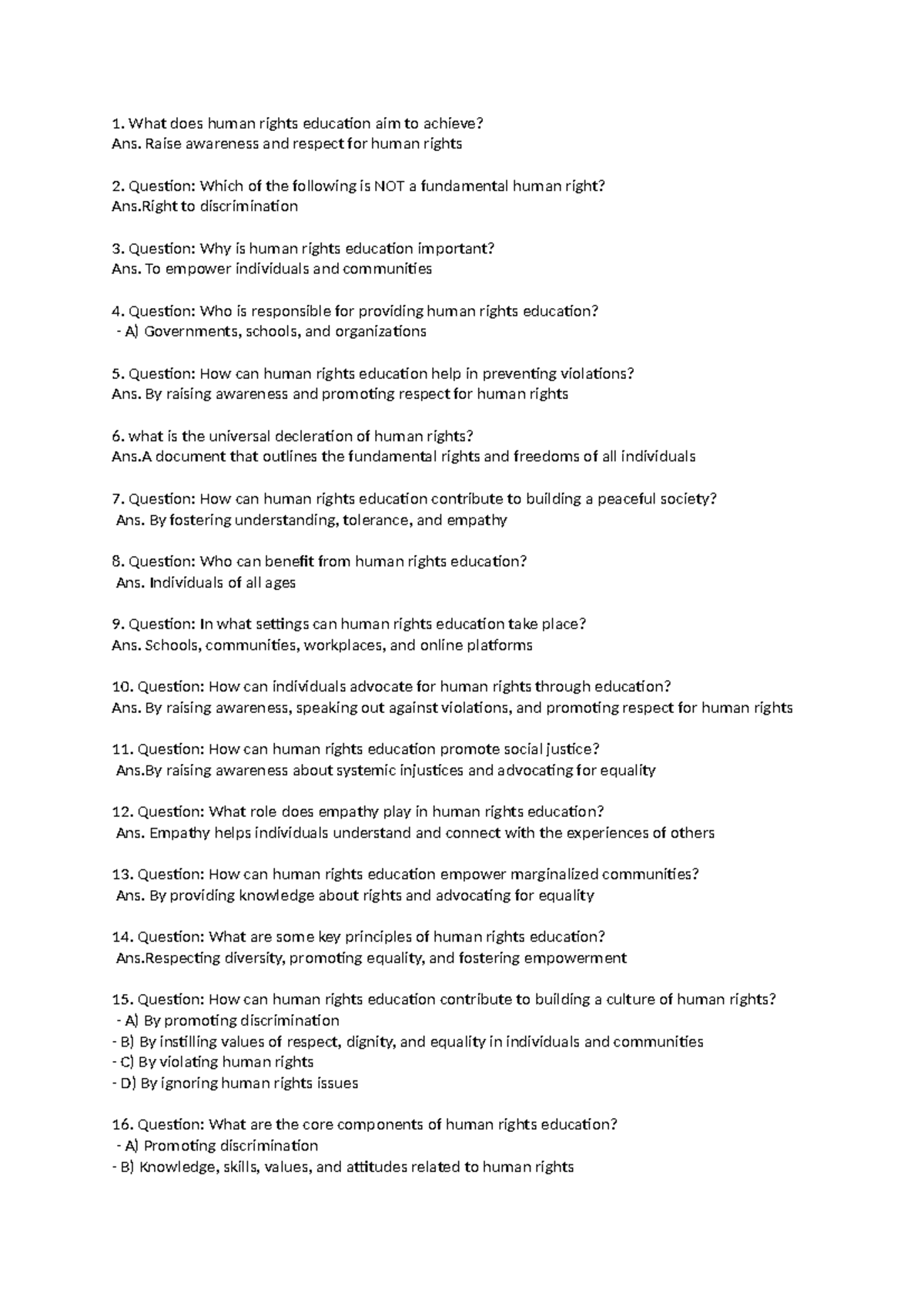 Human rights education questionnaire - What does human rights education ...