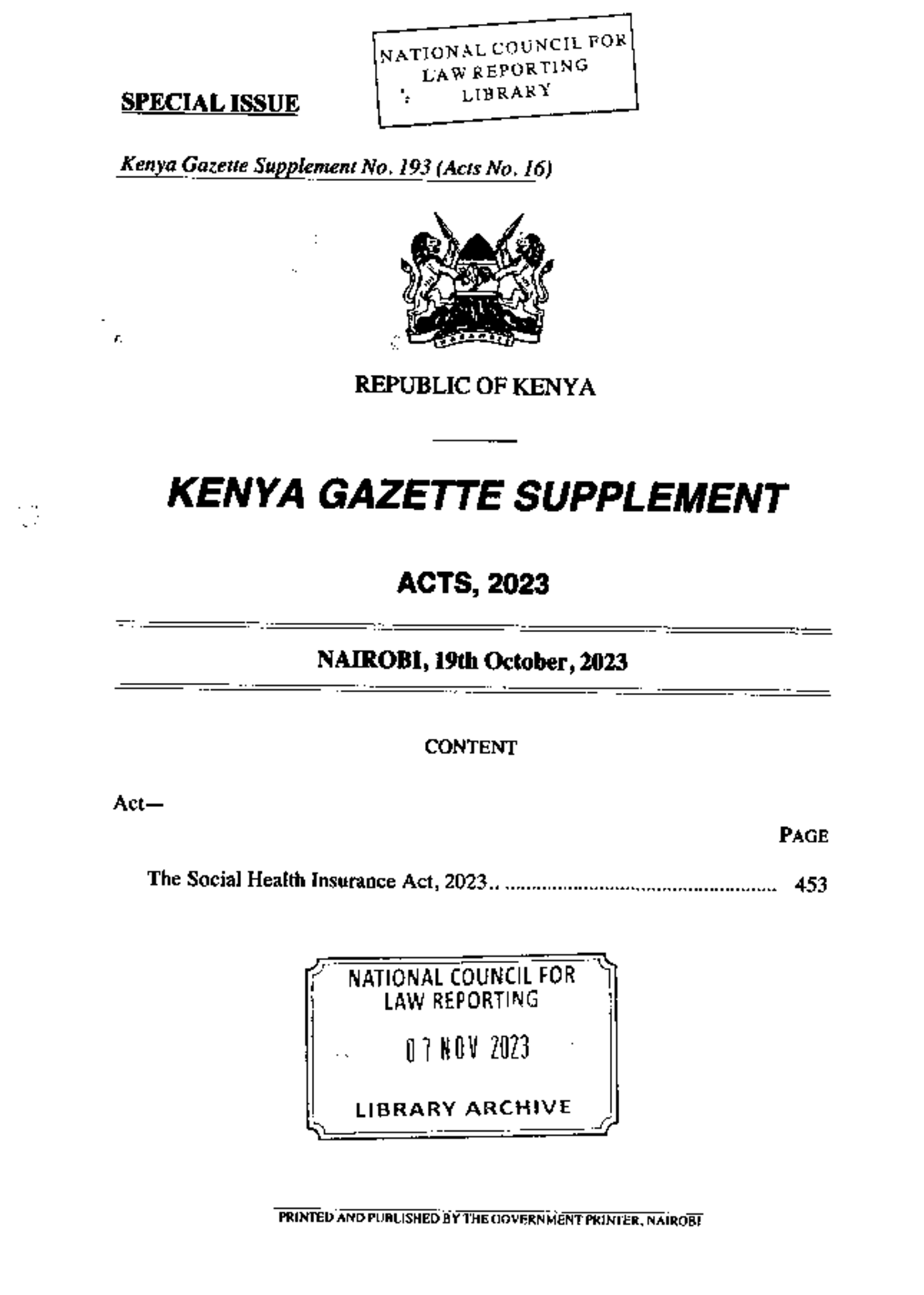 The Social Health Insurance Act 2023 - nat ional COUNCILf or ...