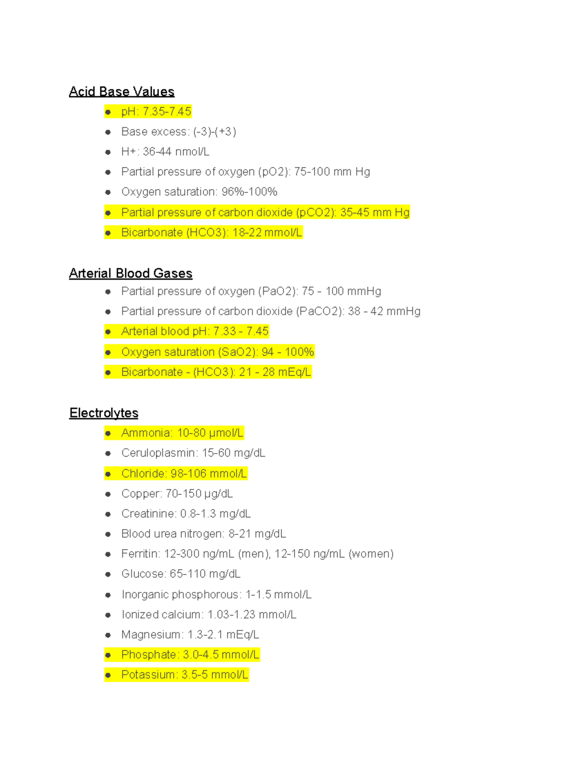 ABG's - My notes - Acid Base Values pH: 7-7. Base excess: (-3)-(+3) H+ ...