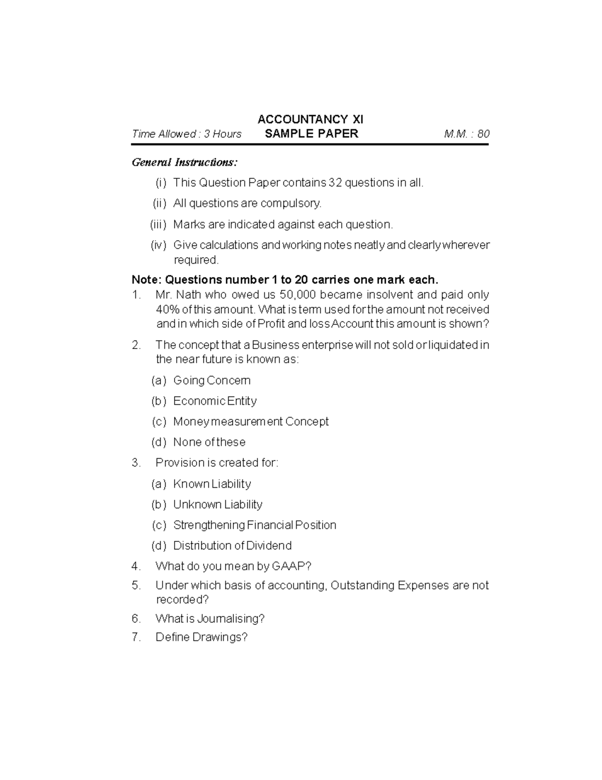 11 Sample Papers Accountancy 2020 Set 1 - ACCOUNTANCY XI Time Allowed ...