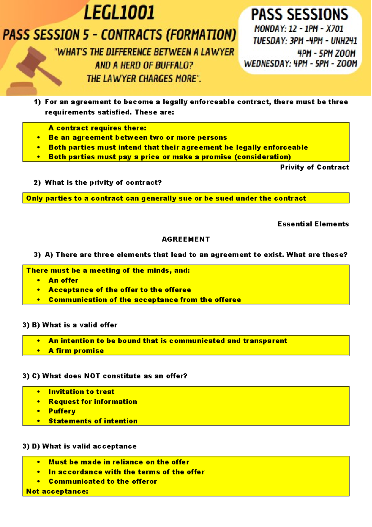 PASS Session Legal - 1) For an agreement to become a legally ...