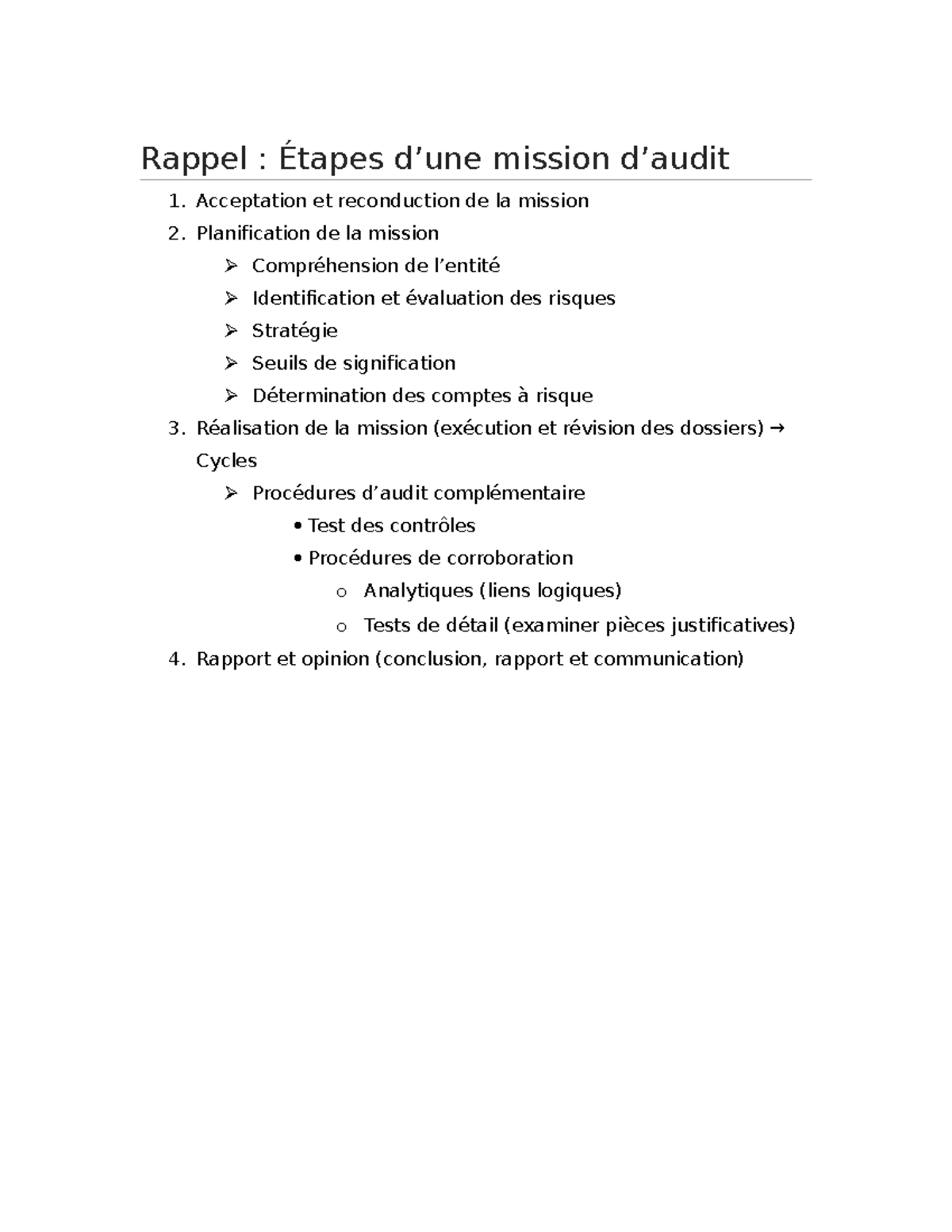 Résumé - Final - Rappel : Étapes d’une mission d’audit Acceptation et ...