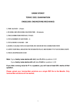 ENGG1300 T2 2021 Final Exam past paper - UNSW SYDNEY TERM 2 2021 ...
