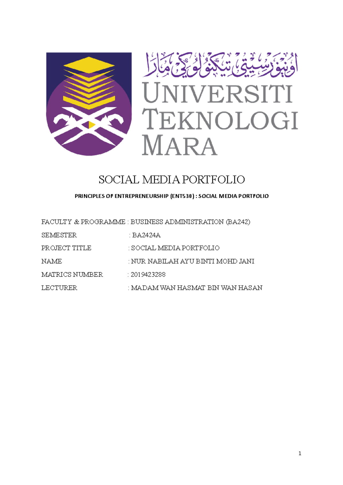 Socmed Facebook individual assignment sample - SOCIAL MEDIA PORTFOLIO ...