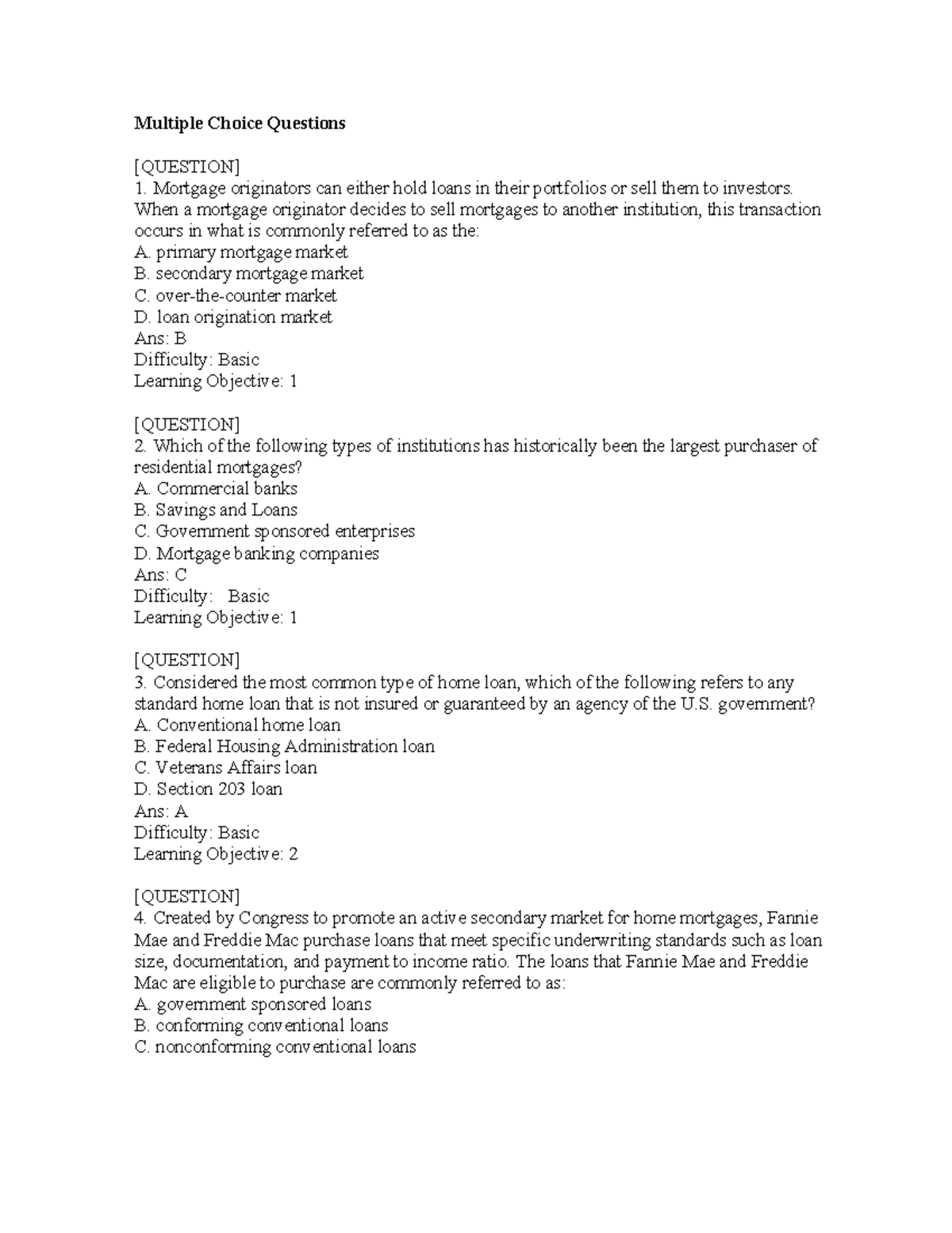 2019-Real Estate Principals Fin331-Chapter 10 Questions - Multiple ...