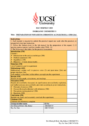 LAB Report EXP 2 CHE 142 Group 5 1E - Inorganic Chemistry - UiTM - Studocu