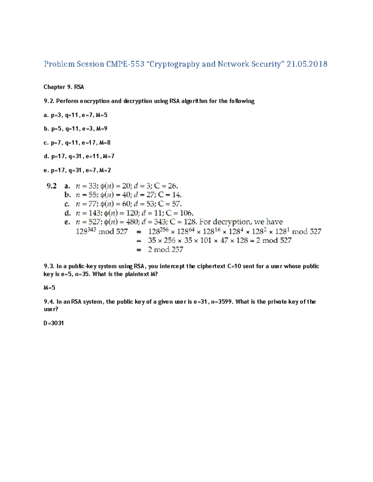 Problem Session 21052018 - Problem Session CMPE-553 “Cryptography and Network Security” 21 ...