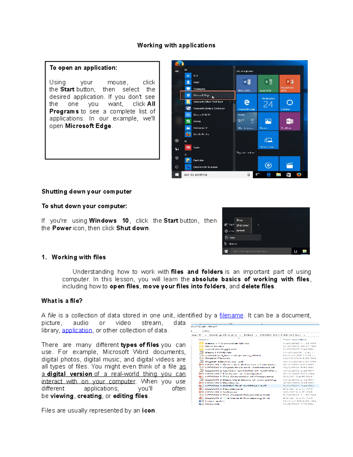 Working with applications - Working with applications Shutting down ...
