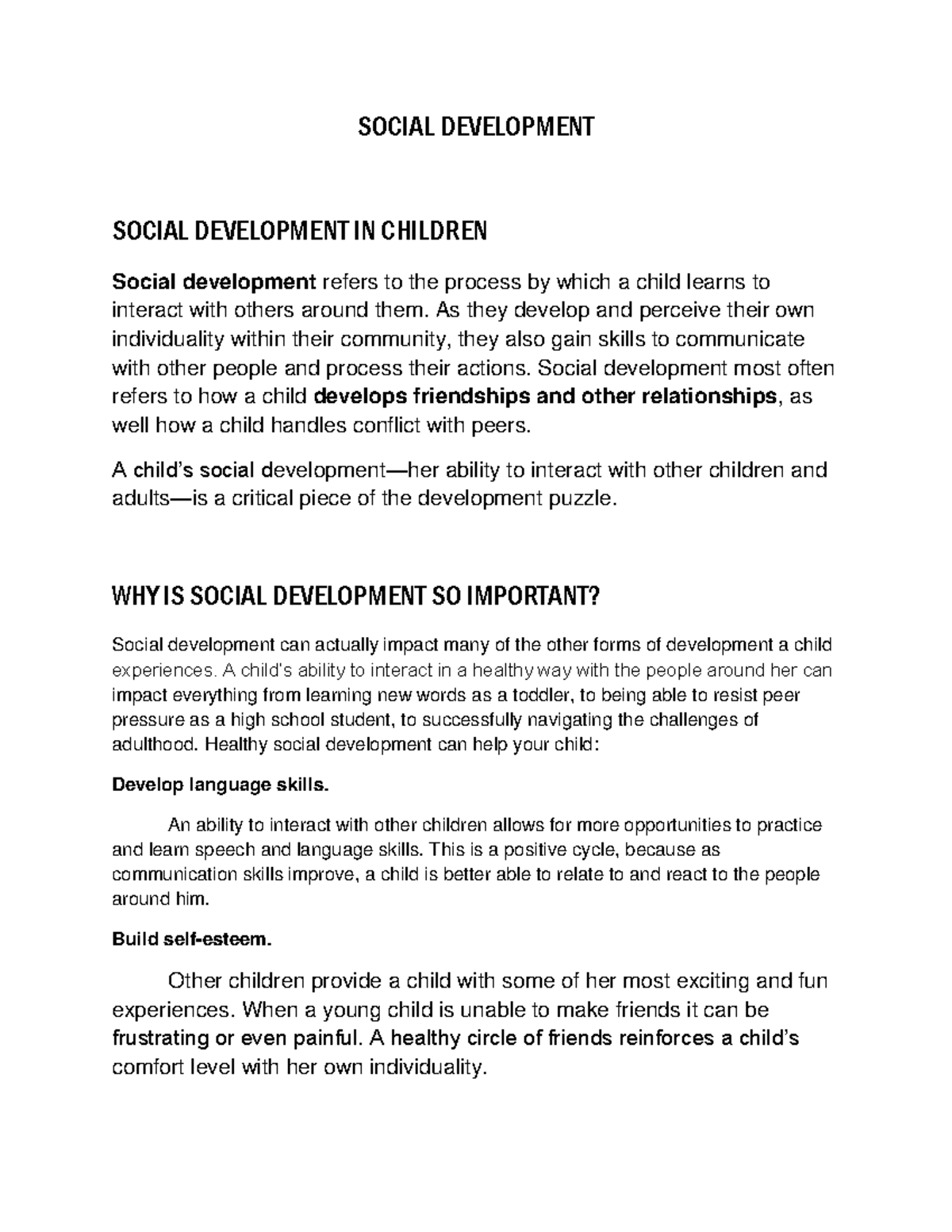 Social Development - Lecture notes 1-6 - BS Psychology - PUP - Studocu