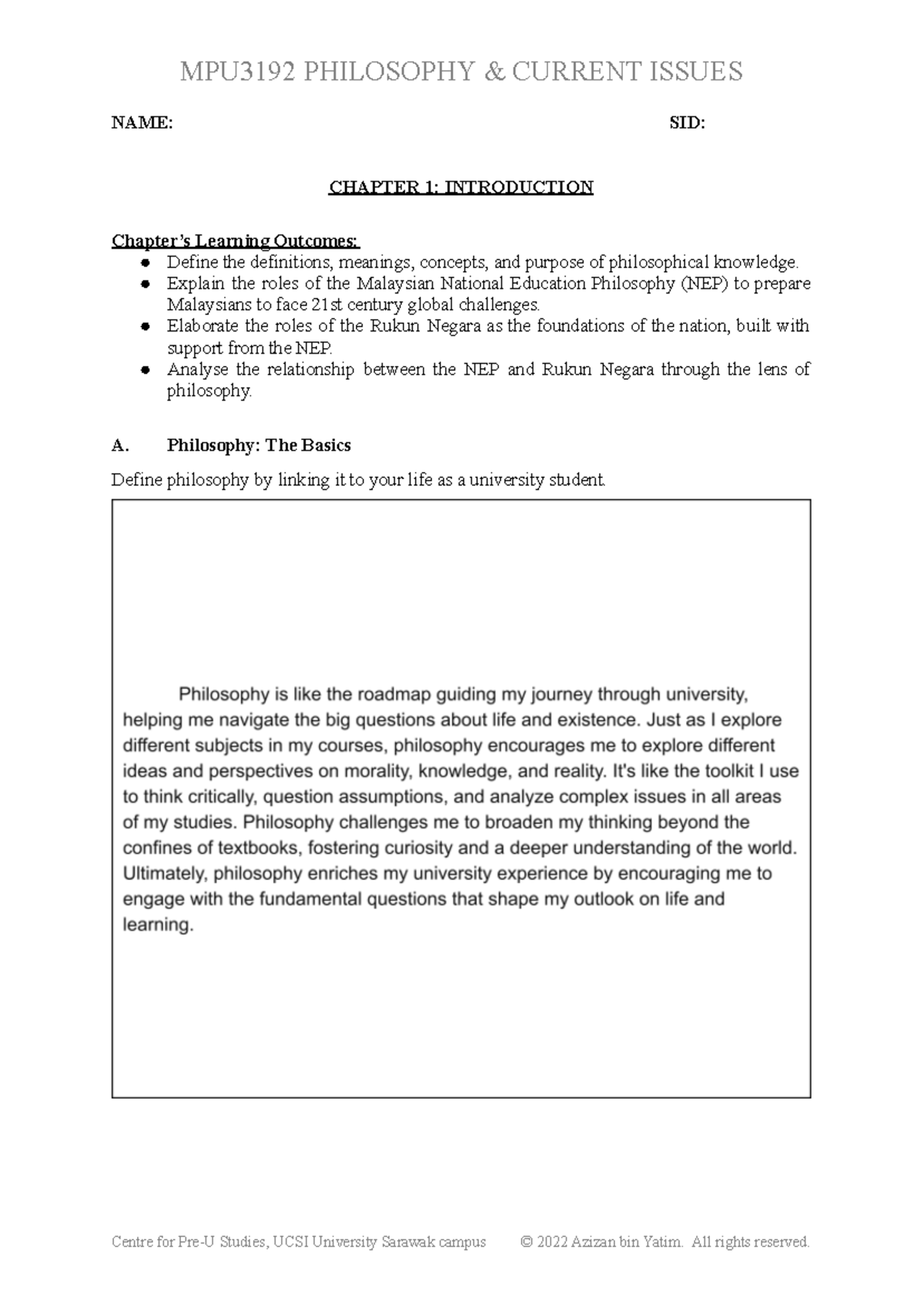 FIS C1 & C2 - Mpu - NAME: SID: CHAPTER 1: INTRODUCTION Chapter’s ...